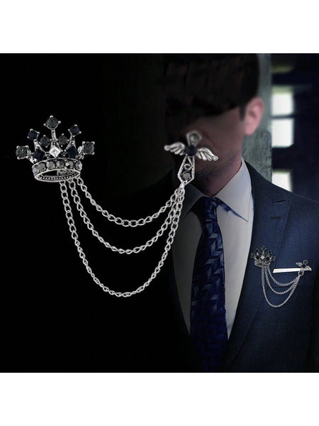 British Style Crown Cross Shape Brooch Tassel Chain Lapel Pin Retro Co ...