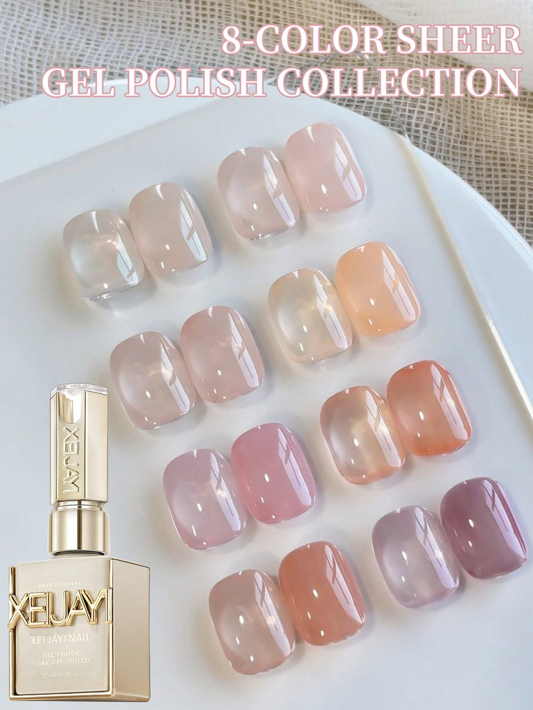 XEIJAYI 15ML 8pcs Ice Pink Gel Nail Polish Set, UV LED Immersion Nail ...