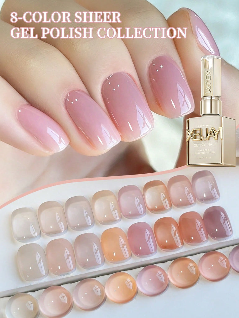 XEIJAYI 15ML 8pcs Ice Pink Gel Nail Polish Set, UV LED Immersion Nail ...