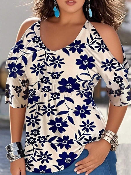 *Special* INAWLY Solva Plus Size Summer Casual Floral Print Cold-Shoul ...