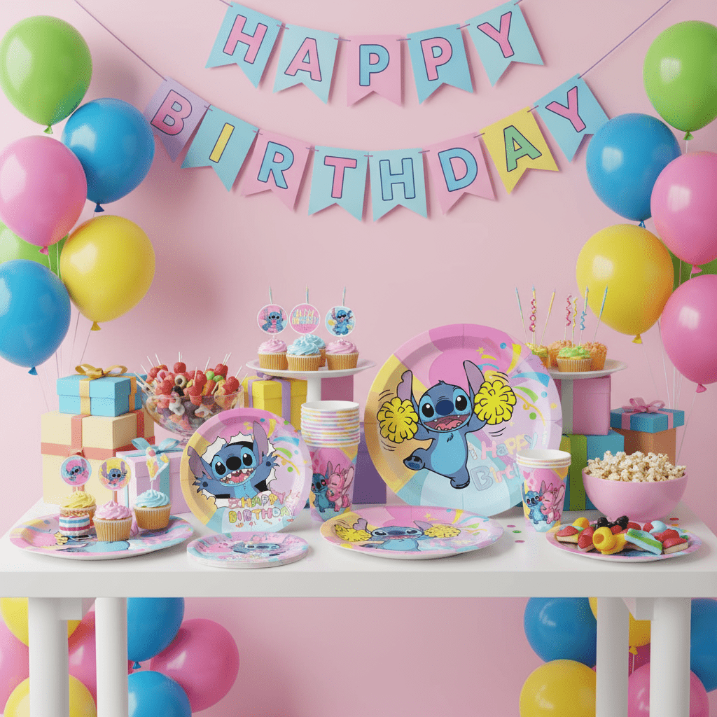 Disney Stitch Party Tableware Set Disposable Plates and Cups Holiday E ...